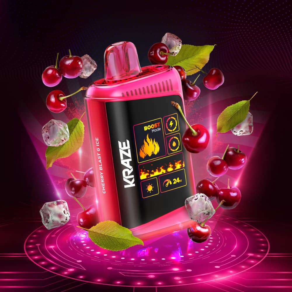 Kraze HD Mega Cherry Blast G Ice 20000 Puffs 20 mL 20 mg - Vape Store ...